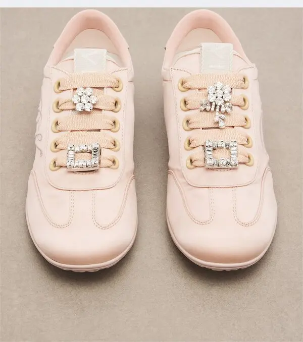 ROGER VIVIER Viv Low Leather-trimmed Satin Sneakers - Pink