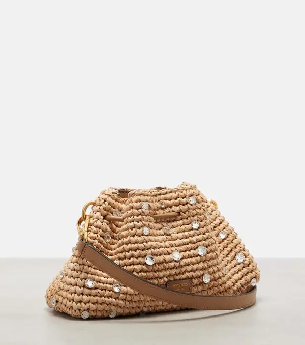 JIMMY CHOO Cinch Small Embellished Raffia Tote Bag