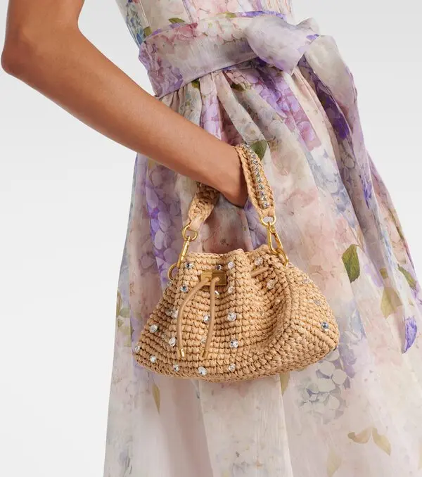 JIMMY CHOO Cinch Small Embellished Raffia Tote Bag