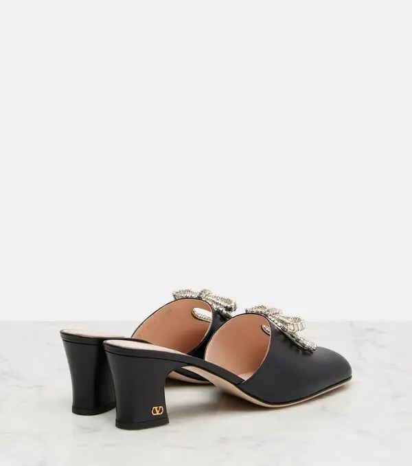 Valentino Garavani Adamantine 60 Embellished Leather Mules - Black