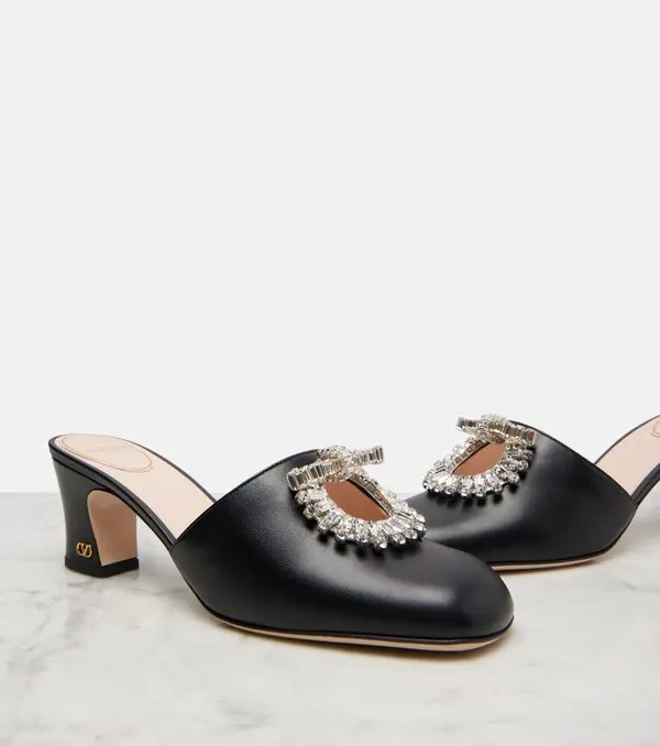 Valentino Garavani Adamantine 60 Embellished Leather Mules - Black