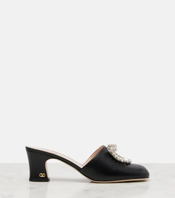 Valentino Garavani Adamantine 60 Embellished Leather Mules - Black