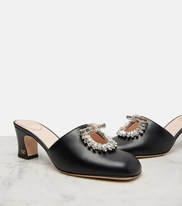 Valentino Garavani Adamantine 60 Embellished Leather Mules - Black