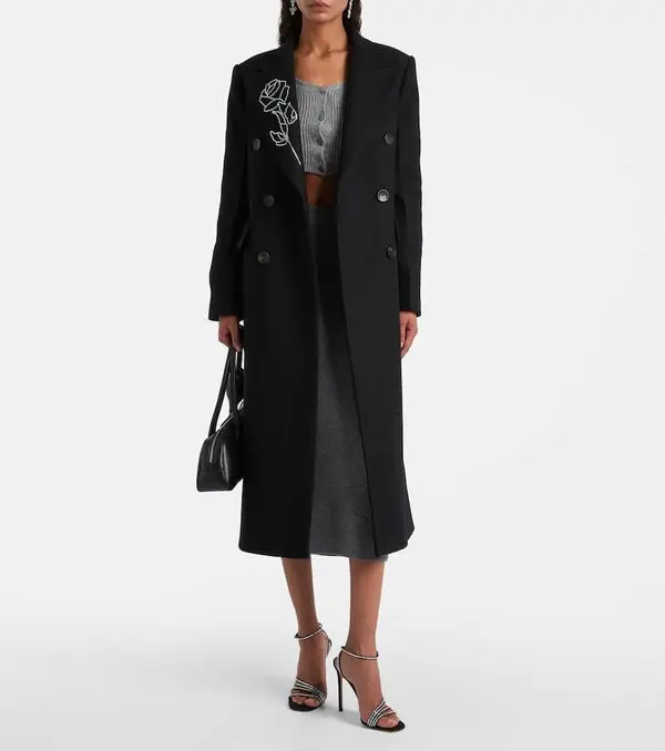 Blumarine Embellished Double-breasted Wool-blend Coat