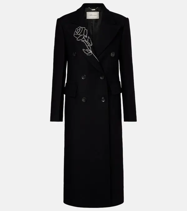 Blumarine Embellished Double-breasted Wool-blend Coat - Black
