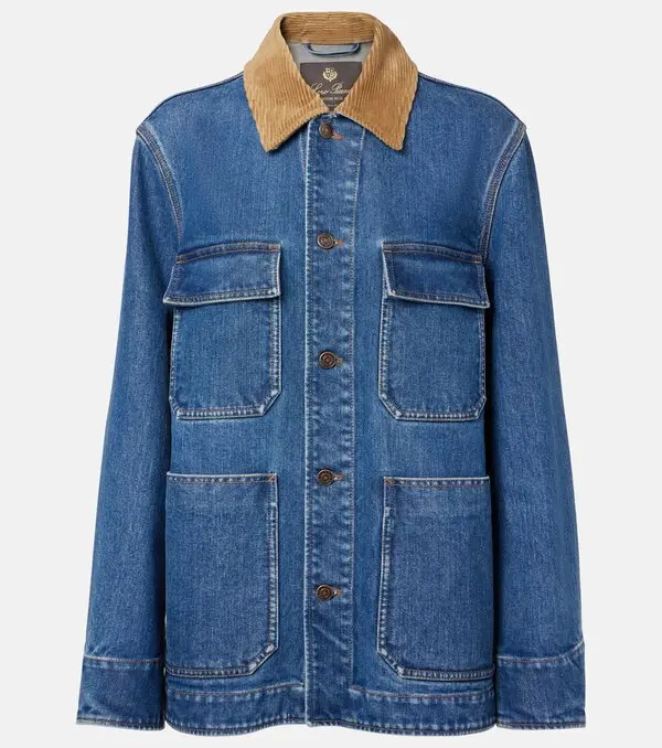 Loro Piana Corduroy-trimmed Denim Jacket - Blue