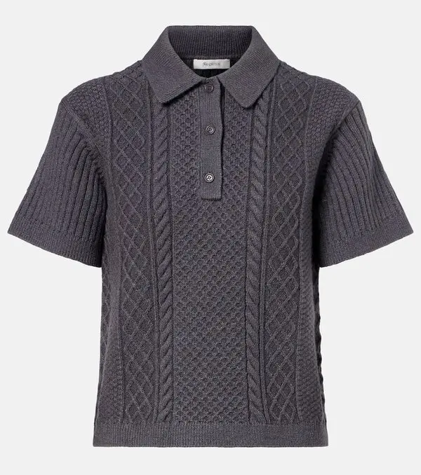 JW Anderson Cable Knit Polo Shirt In Ecru Wool-cotton Blend - Grey
