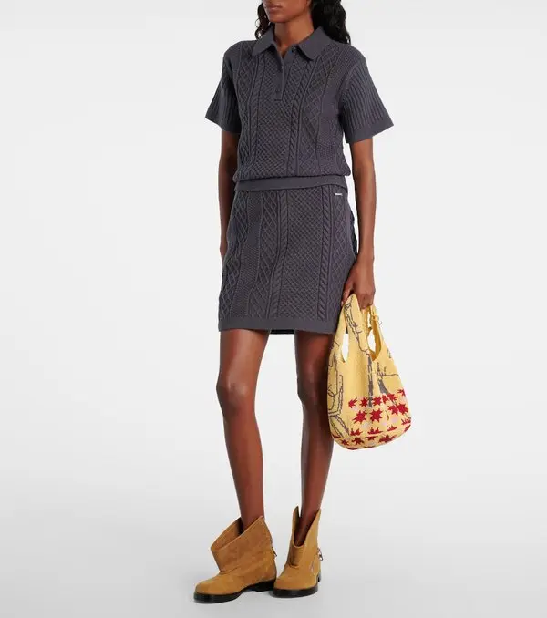 JW Anderson Cable Knit Polo Shirt In Ecru Wool-cotton Blend - Grey