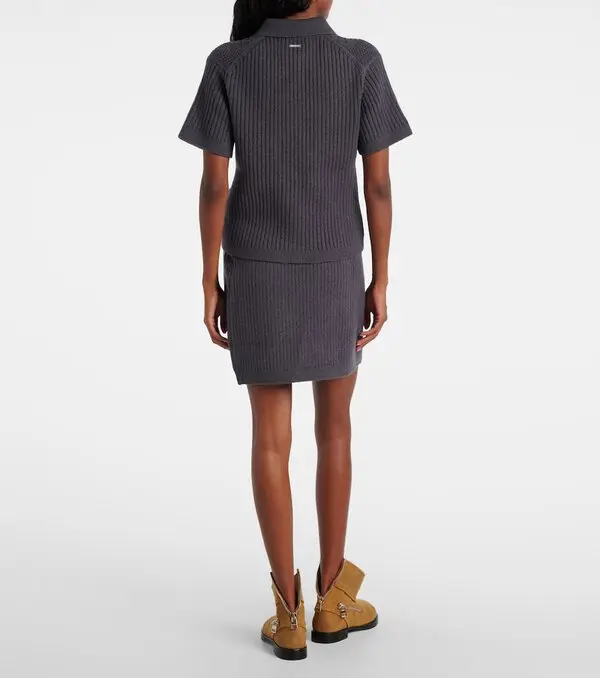JW Anderson Cable Knit Polo Shirt In Ecru Wool-cotton Blend - Grey