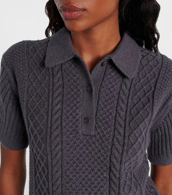 JW Anderson Cable Knit Polo Shirt In Ecru Wool-cotton Blend - Grey