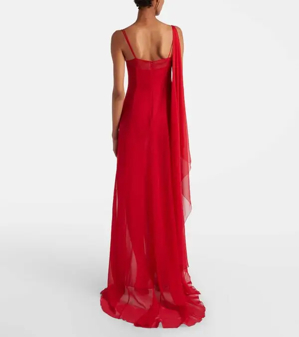 Blumarine Asymmetric Draped Silk Georgette Gown