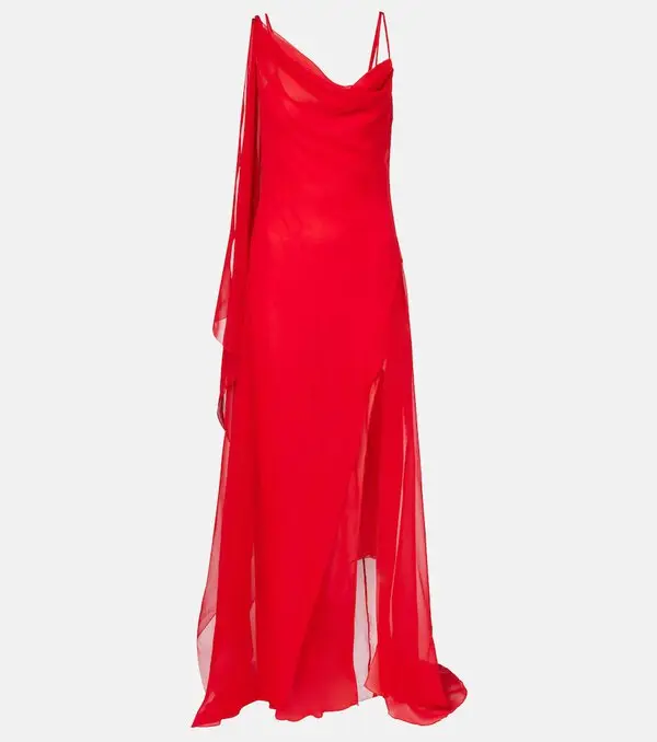 Blumarine Asymmetric Draped Silk Georgette Gown