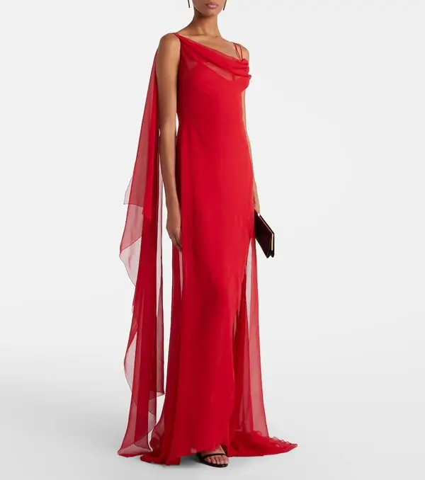 Blumarine Asymmetric Draped Silk Georgette Gown