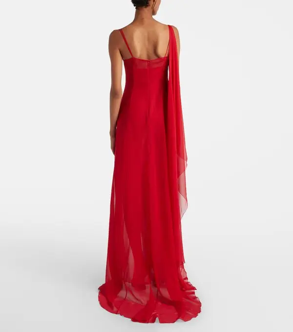 Blumarine Asymmetric Draped Silk Georgette Gown