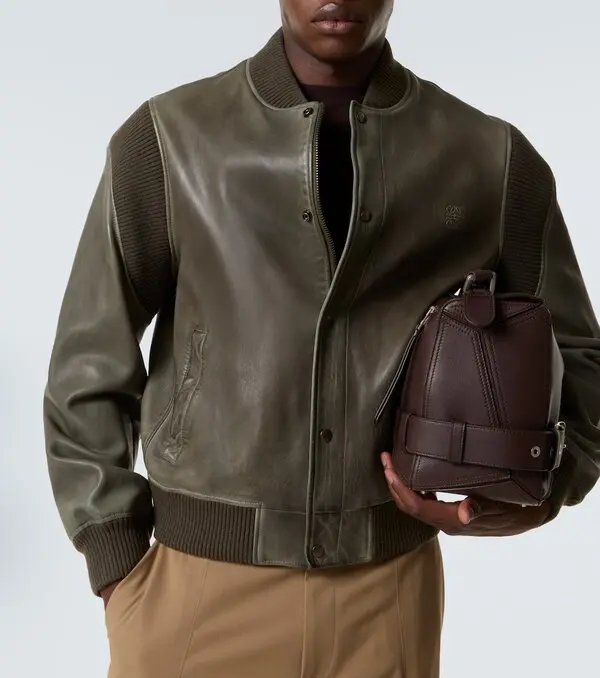 Loewe Leather Bomber Jacket - Green