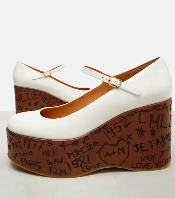 Chloé Maxime Leather Mary Jane Wedge Pumps - White