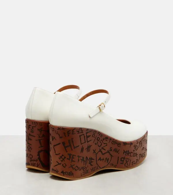 Chloé Maxime Leather Mary Jane Wedge Pumps - White
