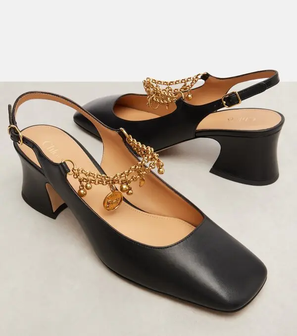 Chloé Charms 55 Leather Slingback Pumps - Black