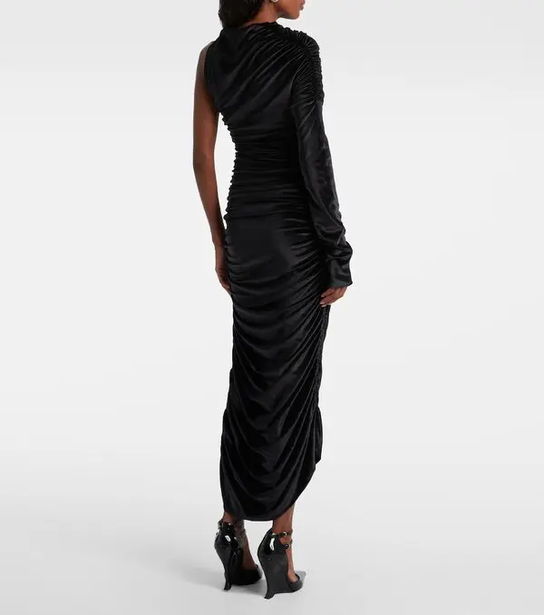 MUGLER Asymmetric Velvet Jersey Maxi Dress