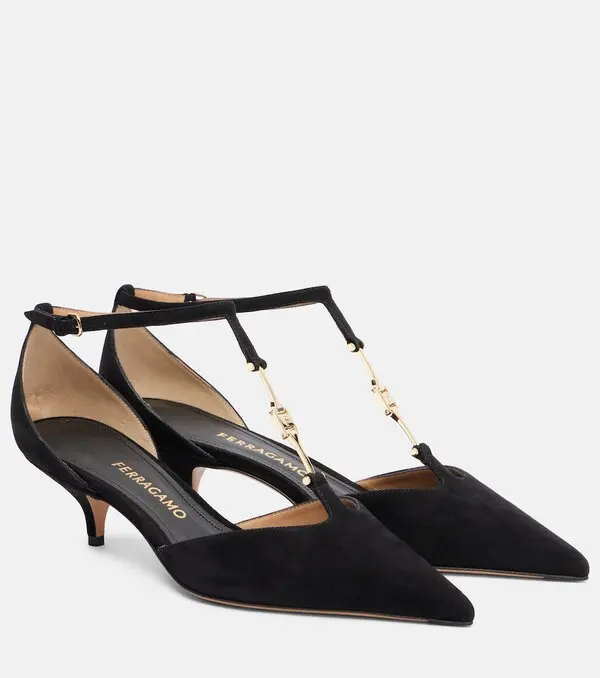 FERRAGAMO Traci 40 Suede Pumps - Black