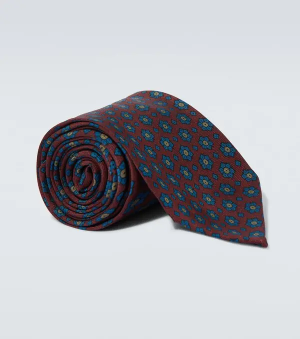 Rubinacci Printed Silk Satin Tie - Burgundy