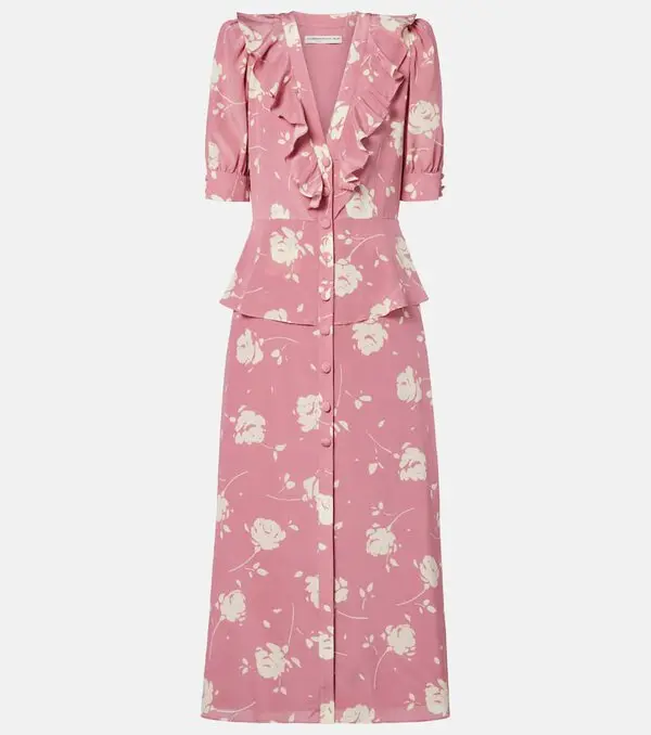 Alessandra Rich Floral Ruffled Silk Midi Dress