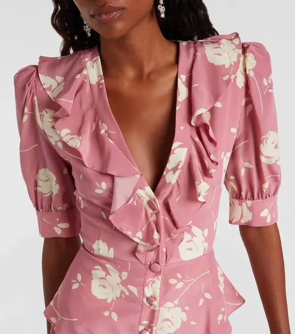 Alessandra Rich Floral Ruffled Silk Midi Dress