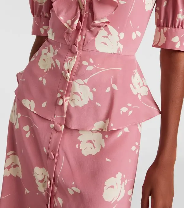 Alessandra Rich Floral Ruffled Silk Midi Dress