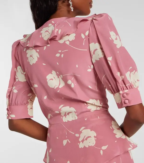 Alessandra Rich Floral Ruffled Silk Midi Dress