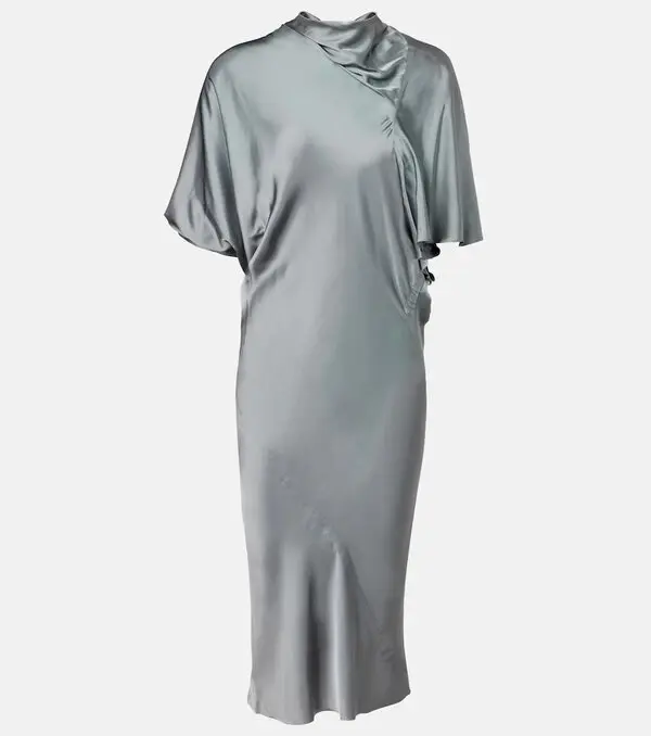 Rick Owens Gathered Satin Midi Dress - Grey