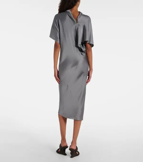 Rick Owens Gathered Satin Midi Dress - Grey