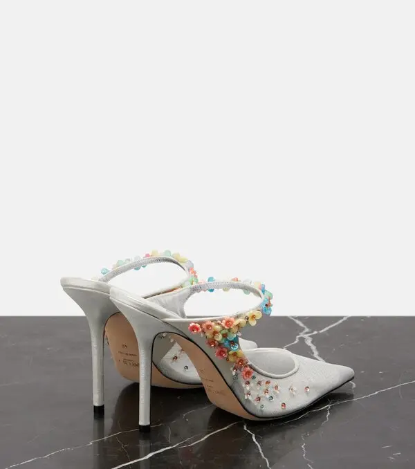 JIMMY CHOO Bing Daisy 100 Embellished Mesh Mules