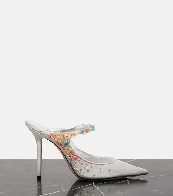 JIMMY CHOO Bing Daisy 100 Embellished Mesh Mules