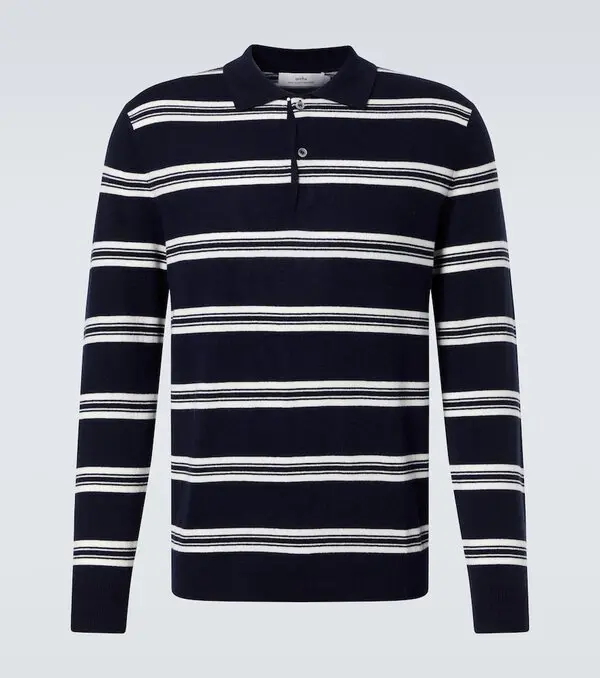 Arch4 Mr. Swansea Striped Cashmere Polo Sweater - Blue