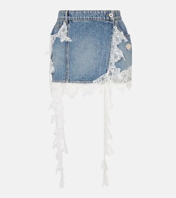 Blumarine Lace-trimmed Denim Miniskirt - Blue