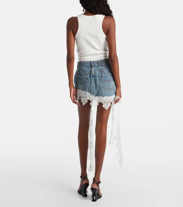 Blumarine Lace-trimmed Denim Miniskirt
