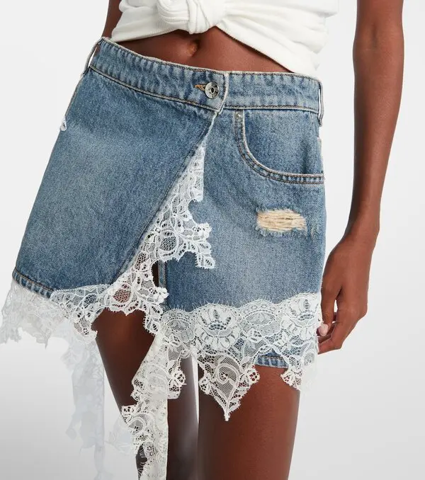 Blumarine Lace-trimmed Denim Miniskirt