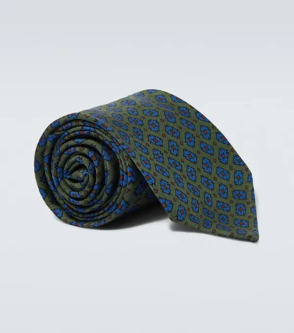Rubinacci Printed Silk Satin Tie - Green