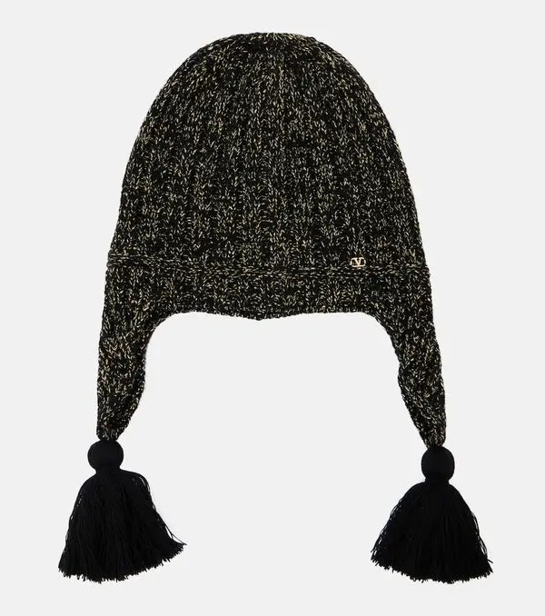 Valentino Garavani Vlogo Fringed Lurex® Beanie - Black