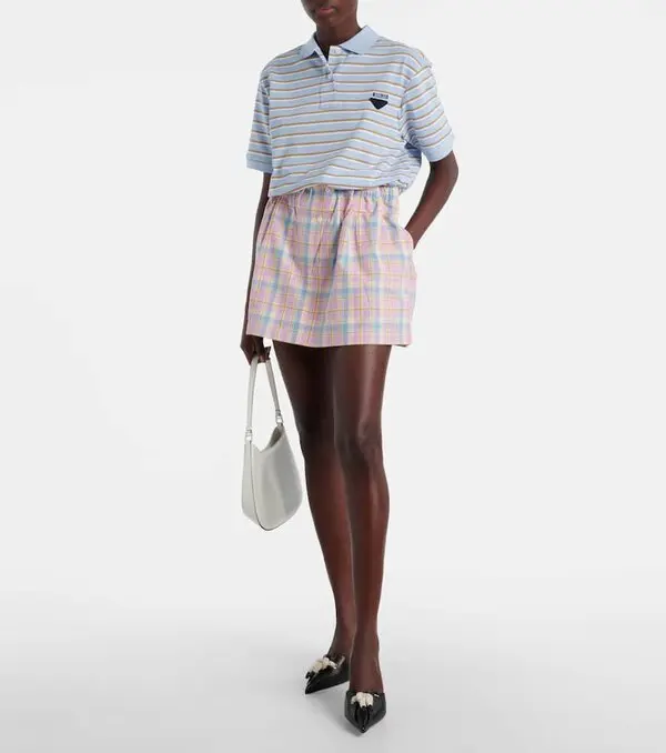 Prada Checked Gathered Cotton Miniskirt - Multicoloured