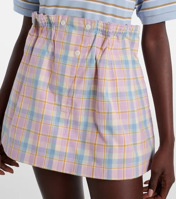Prada Checked Gathered Cotton Miniskirt