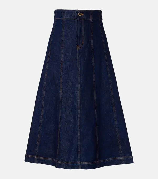 Veronica Beard Alix Denim Midi Skirt - Blue