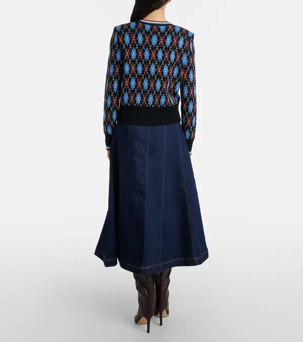 Veronica Beard Alix Denim Midi Skirt - Blue