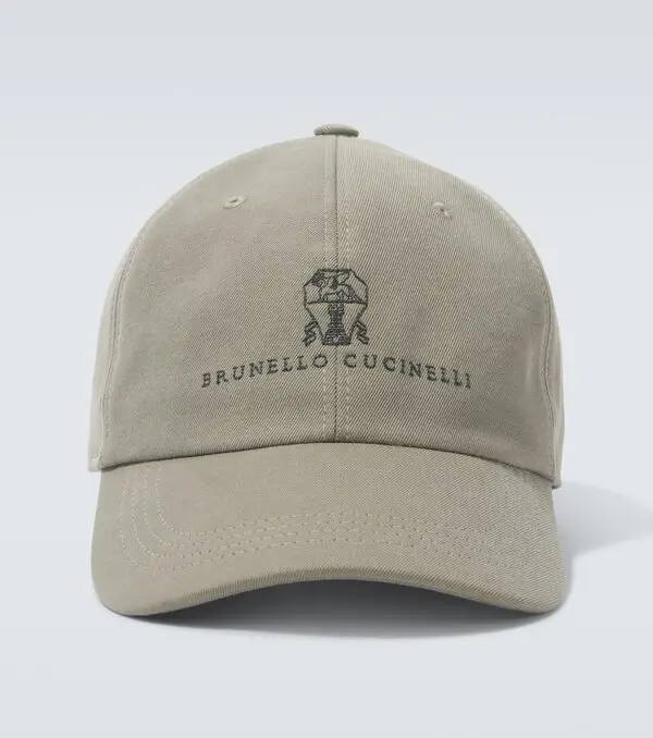 Brunello Cucinelli Logo Embroidered Gabardine Baseball Cap - Green