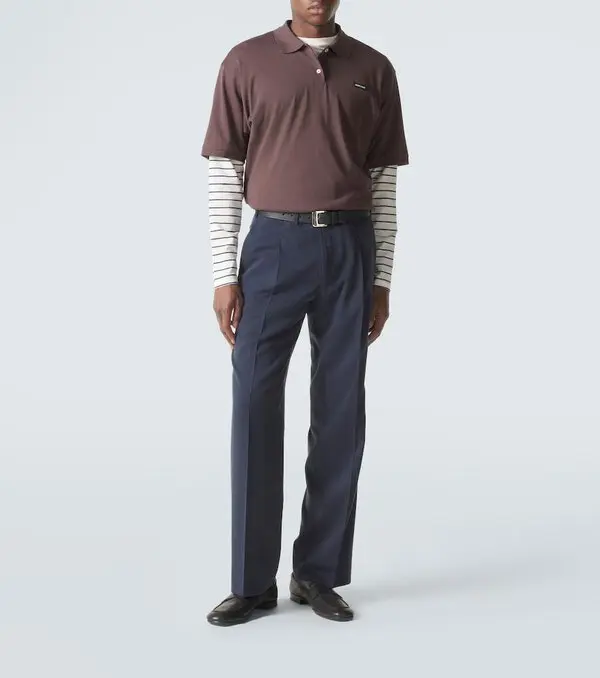 Miu Miu Layered Striped Cotton Polo Shirt - Brown