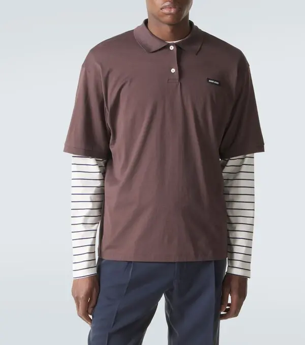 Miu Miu Layered Striped Cotton Polo Shirt - Brown