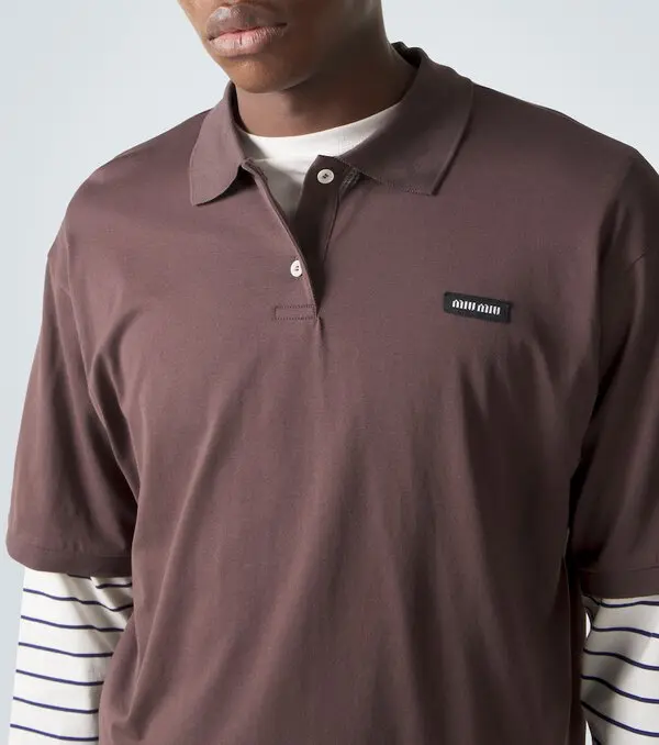 Miu Miu Layered Striped Cotton Polo Shirt - Brown