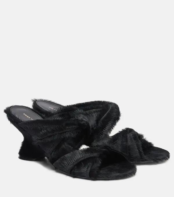 Dries Van Noten Calf Hair Wedge Sandals