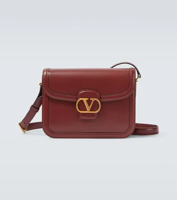 Valentino Garavani 9to5 Vlogo Leather Shoulder Bag - Burgundy