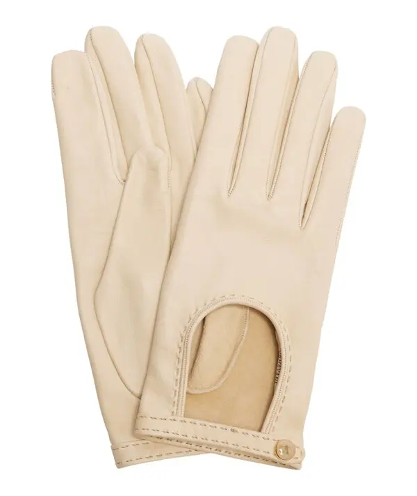 Valentino Garavani Vlogo Cutout Leather Gloves - Beige